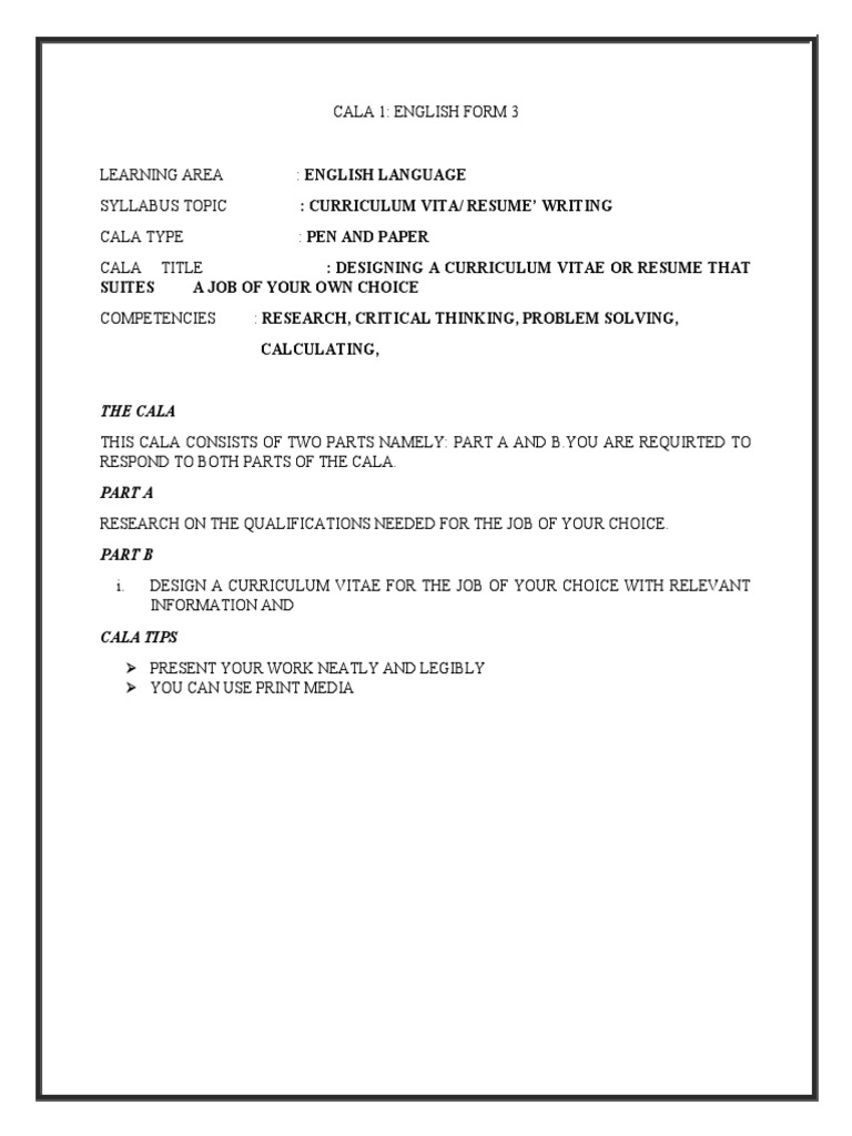 Form 3 CV Writing Guide | PDF | Curriculum | Learning