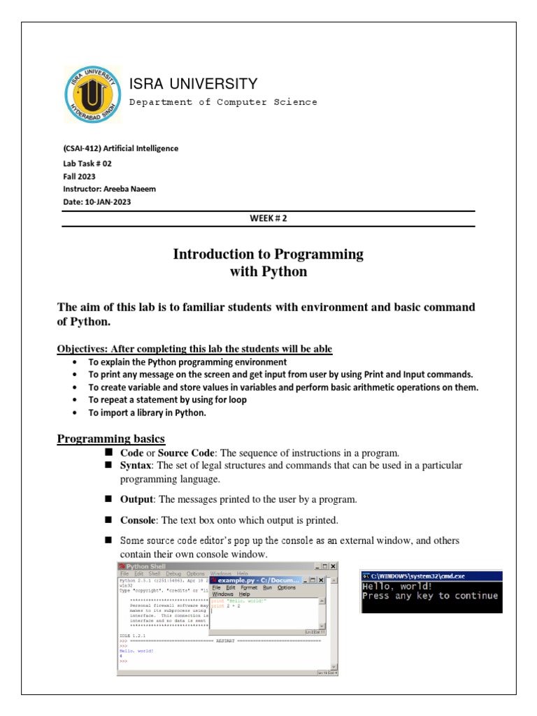Lab Task # 2 Introduction To Programming With Python | Download Free PDF | Programming ...