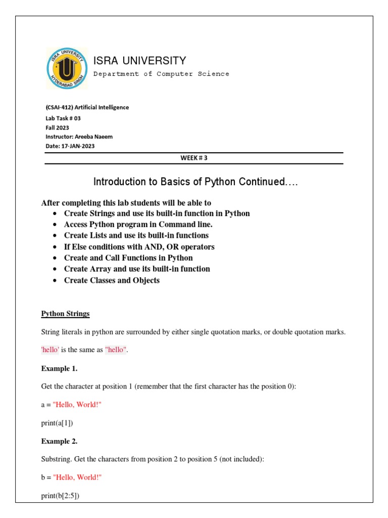 Lab Task 3 Introduction To Programming With Python Pdf Constructor Object Oriented
