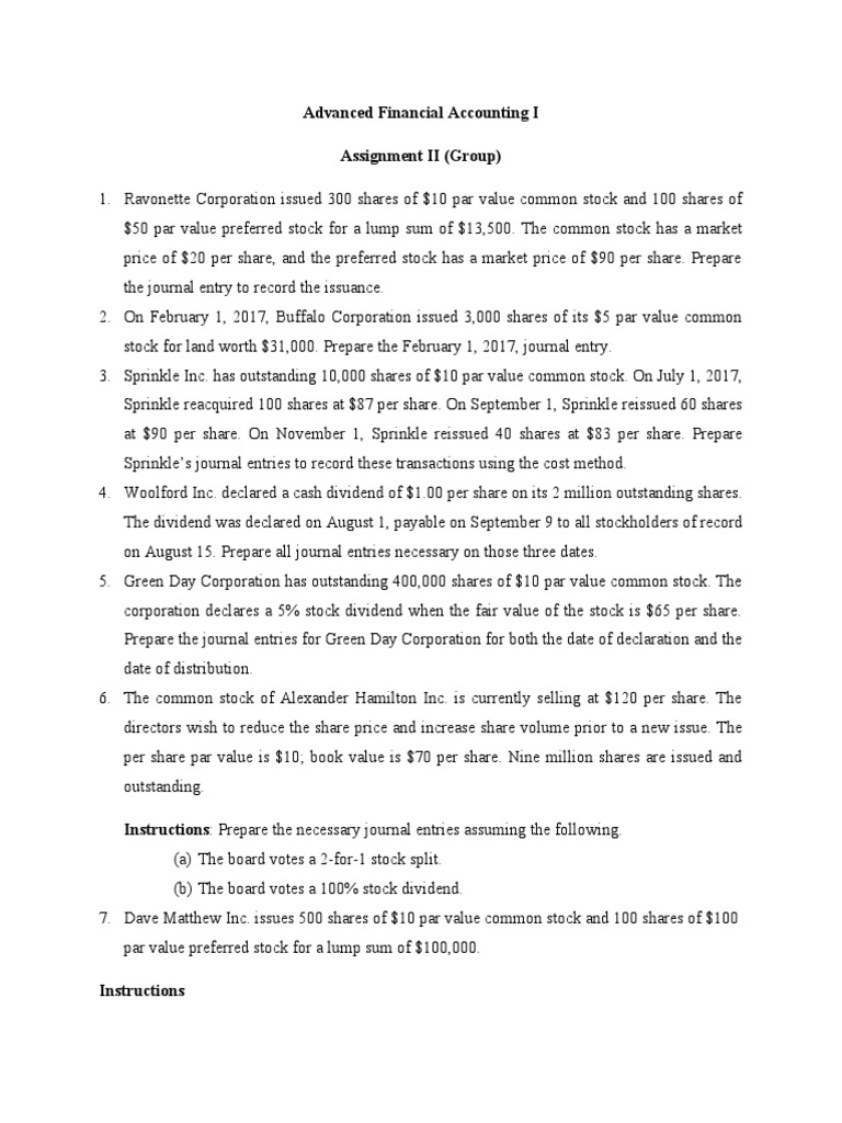 Assignment AFA I | PDF | Stocks | Treasury Stock