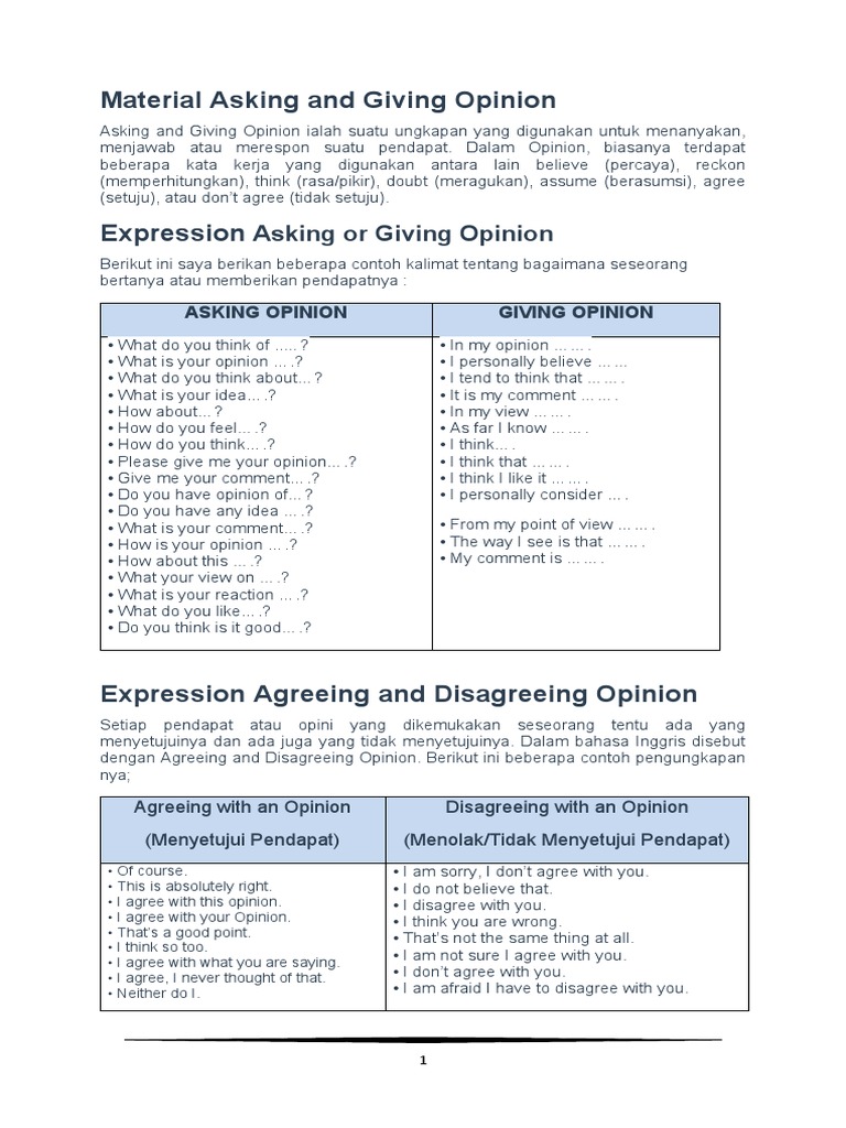 Expressions of Asking and Giving Opinion | PDF
