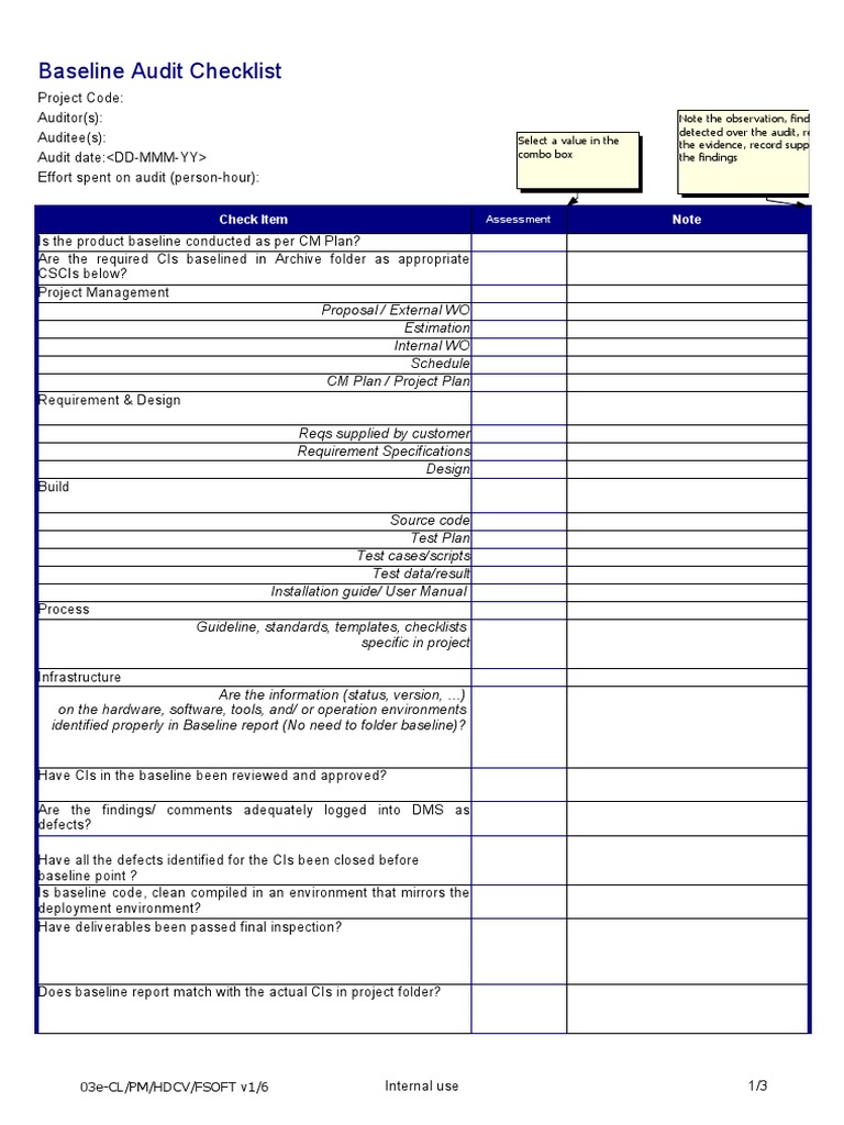 Baseline Audit Checklist Template | PDF | Audit | Software Development