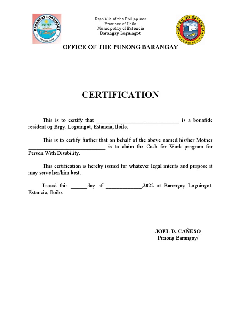 Barangay Certification | PDF