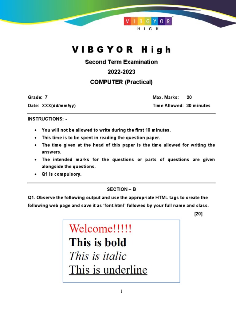 gr-7 t2 Computer Practical SQP Ay2022-23 | PDF