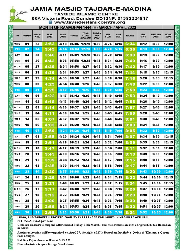 Ramaz 2023 First Draft Time Table | PDF | Sharia | Ramadan