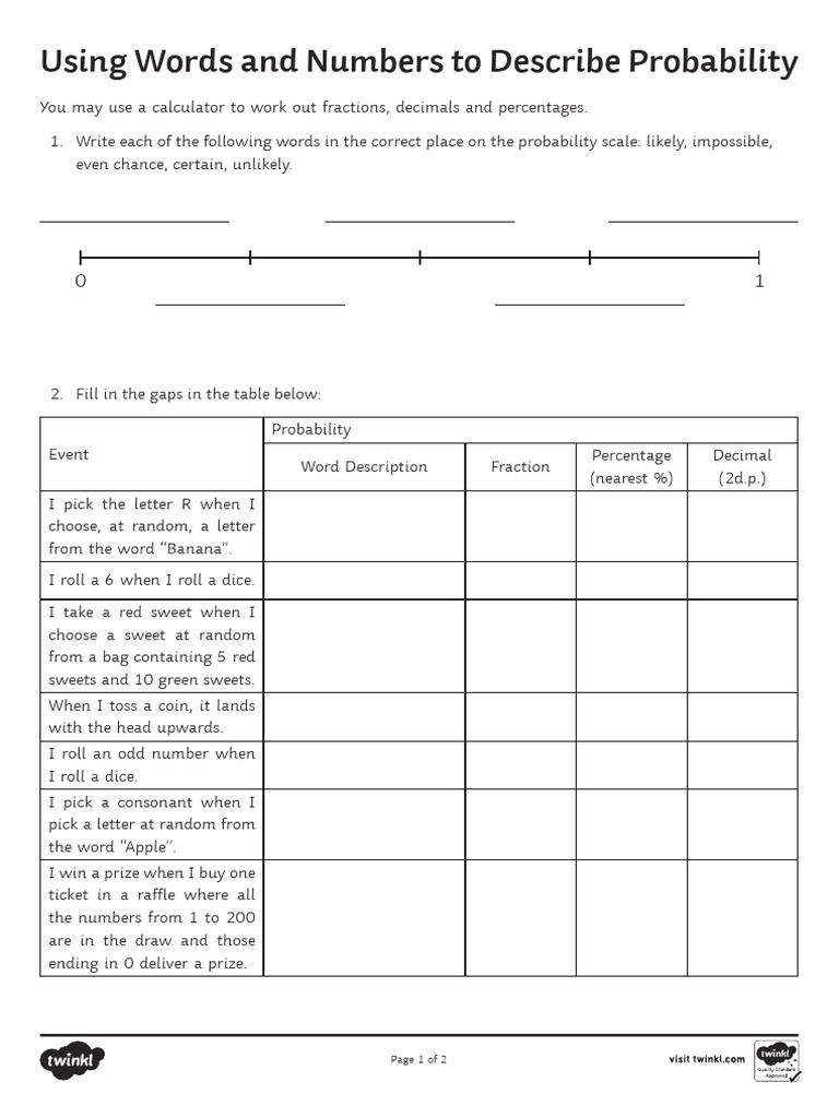 Probability Activity Sheet | PDF | Probability | Mathematics