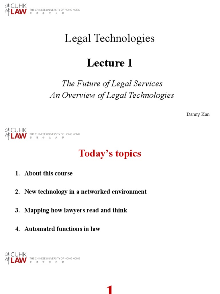 Lecture 1 (Lecture) - Future of Legal Services and Overview of LegalTech | PDF | Automation | Data