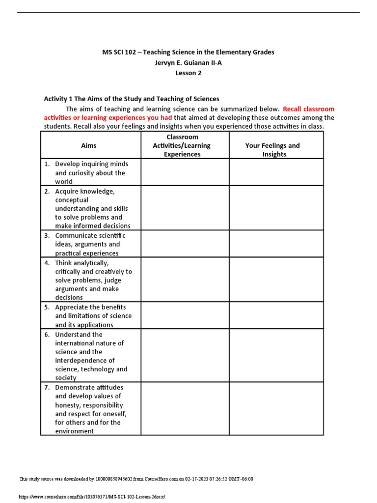 MS SCI 102 Lesson 2 | PDF | Science | Science Education