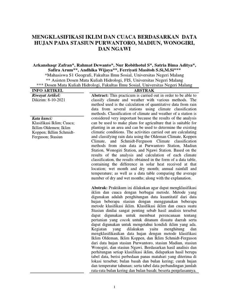 Mengklasifikasikan Iklim Dan Cuaca Berdasarkan Data Hujan Pada Stasiun ...