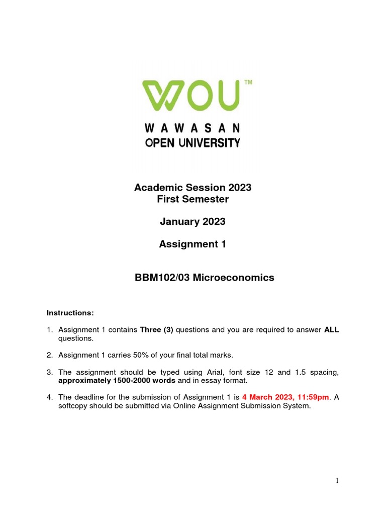 BBM102 - Assignment - ODL - Jan 2023 | PDF | Economic Equilibrium | Microeconomics