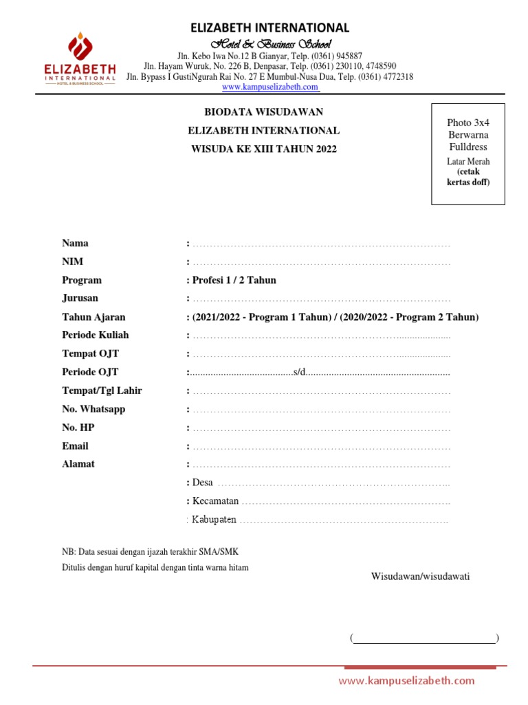 Form Biodata Wisudawan XIII Ezzy | PDF
