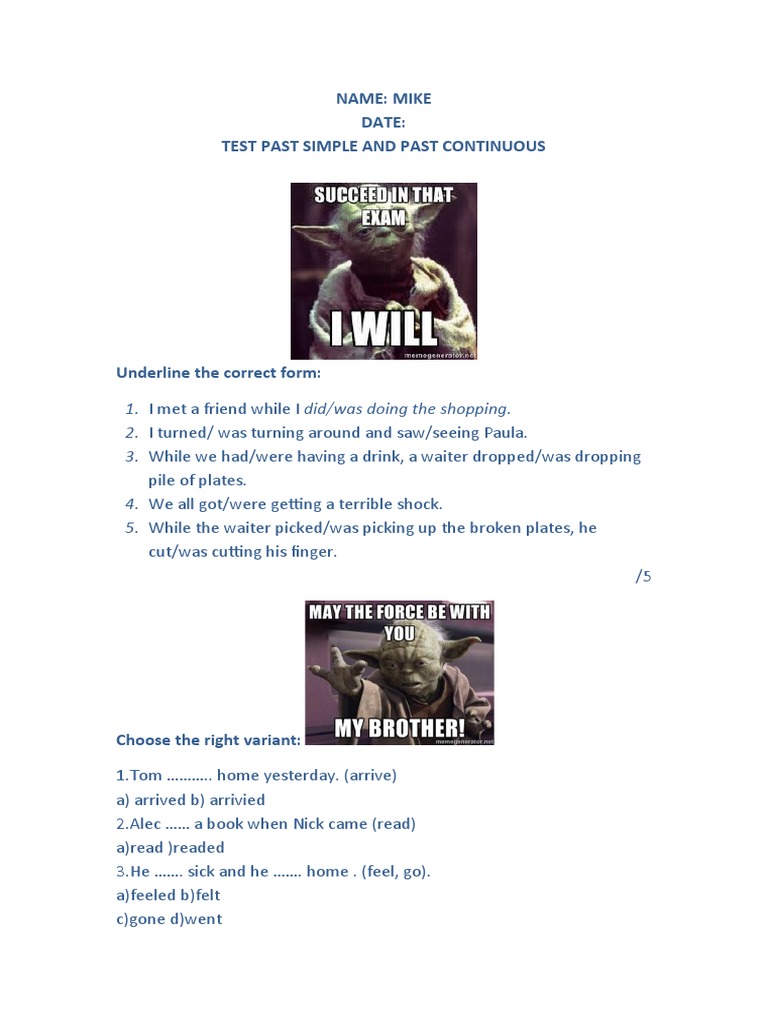 Past Simple Continuous Test | PDF | Language Arts & Discipline