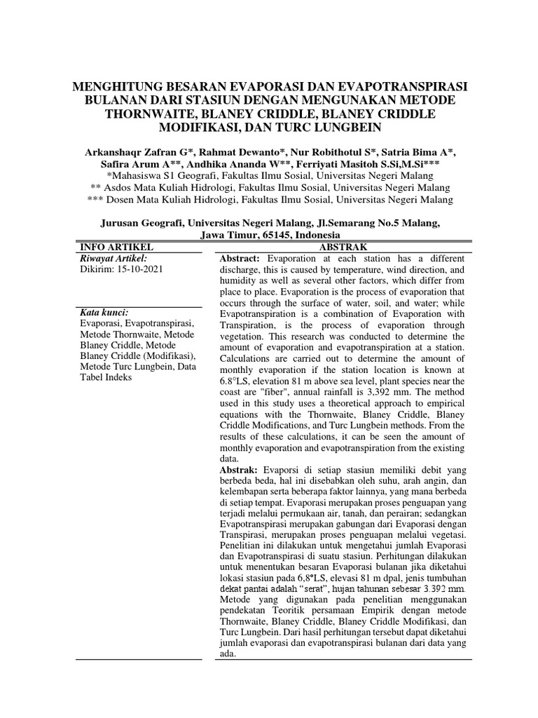 Metode Blaney Criddle untuk Evaporasi | PDF | Griya & Taman | Kesehatan ...
