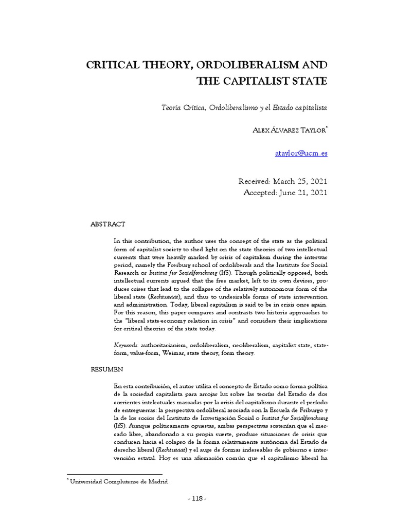 Critical Theory, Ordoliberalism and The Capitalist State: Teoría ...