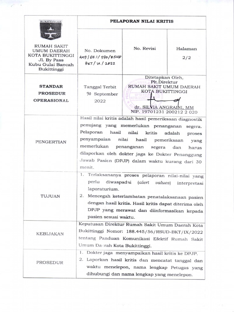 SKP EP 2 SPO Pelaporan Nilai Kritis20221015 - 10375404 | PDF