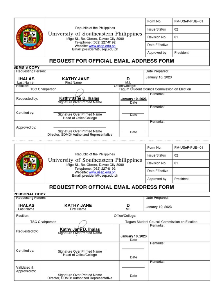 FM USeP PUE 01 Request For Official Email Address Form TSC COMELEC | PDF