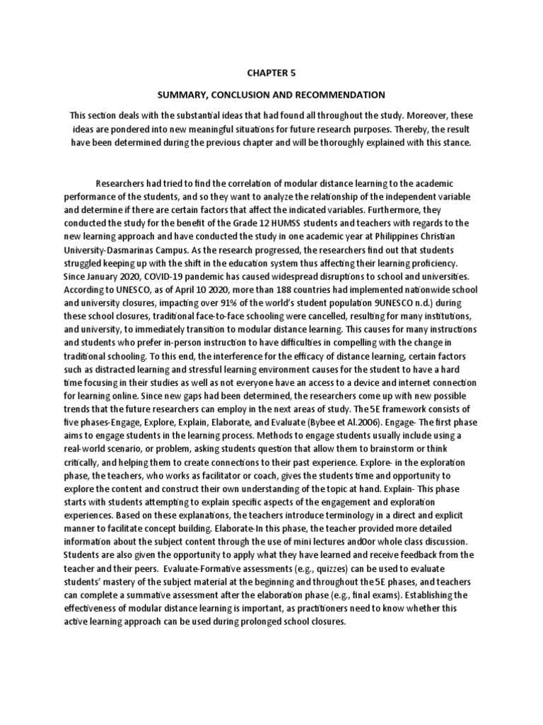 CHAPTER 5 (Summary) | PDF | Distance Education | Teachers