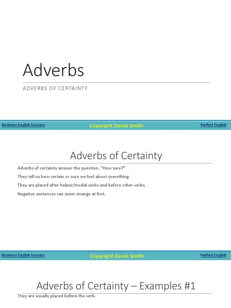 Adverbs of Certainty | Download Free PDF | Adverb | Verb