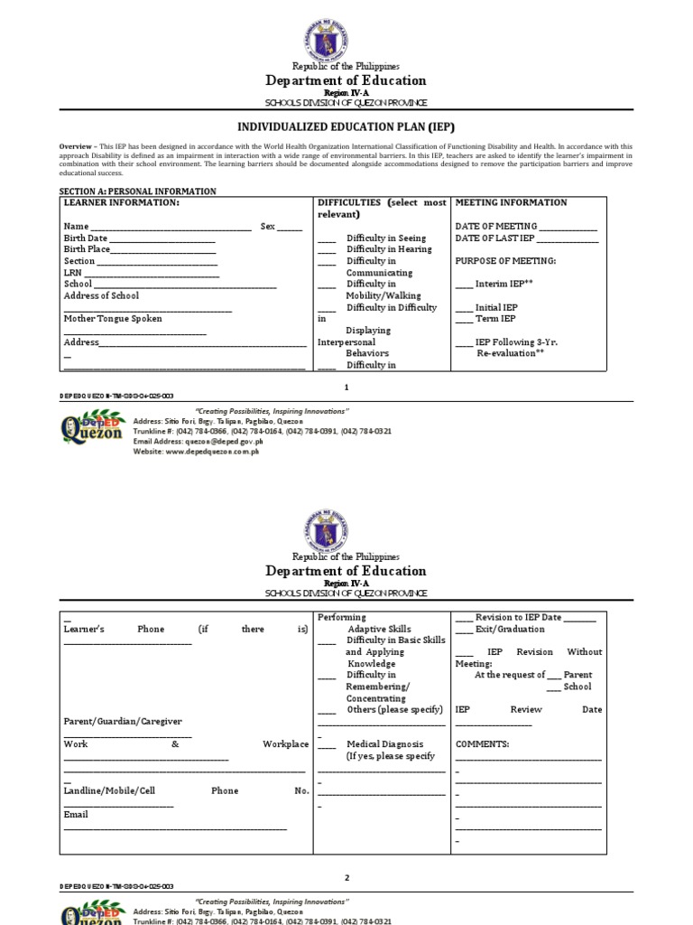 IEP Template | PDF | Individualized Education Program | Cognitive Science