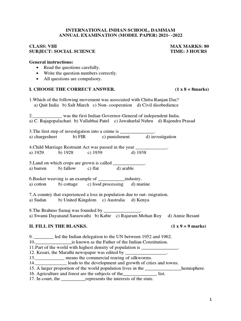 Class 8 SS Model QP | PDF Class 8 SS Model QP | PDF