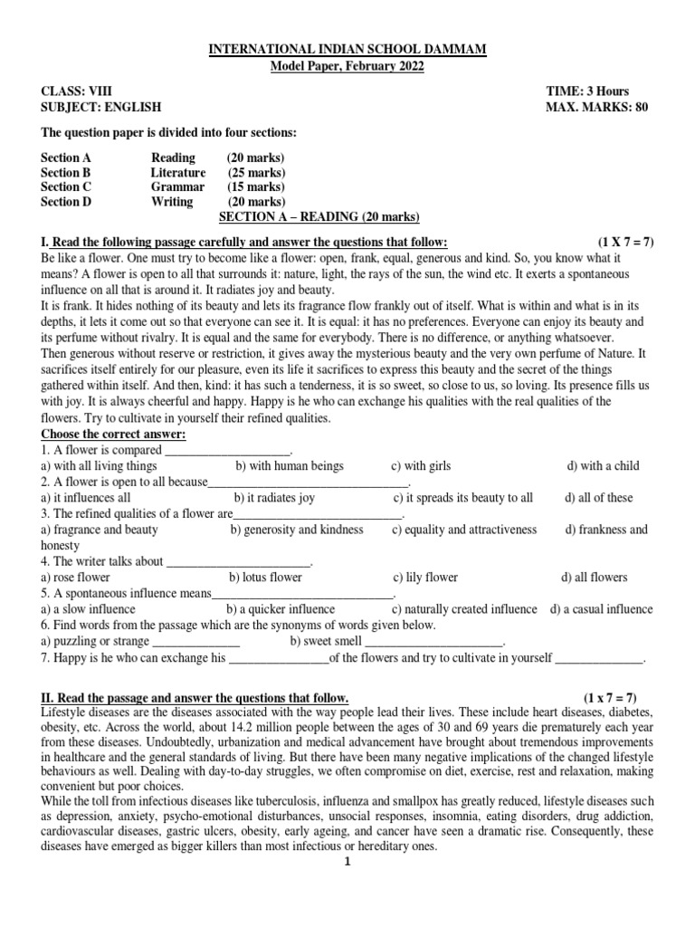 8 Eng Model Paper Feb 2022 | PDF | Air Pollution | Verb