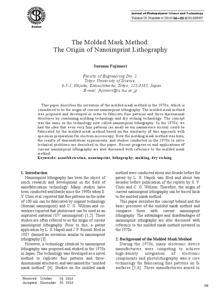 The Molded Mask Method: The Origin of Nanoimprint Lithography | PDF ...