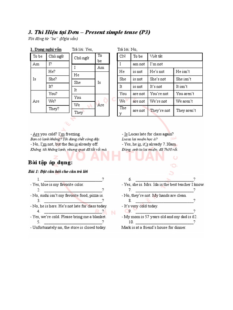3. Thì Hiện tại Đơn - Present simple tense (P3) | PDF | Self-Improvement