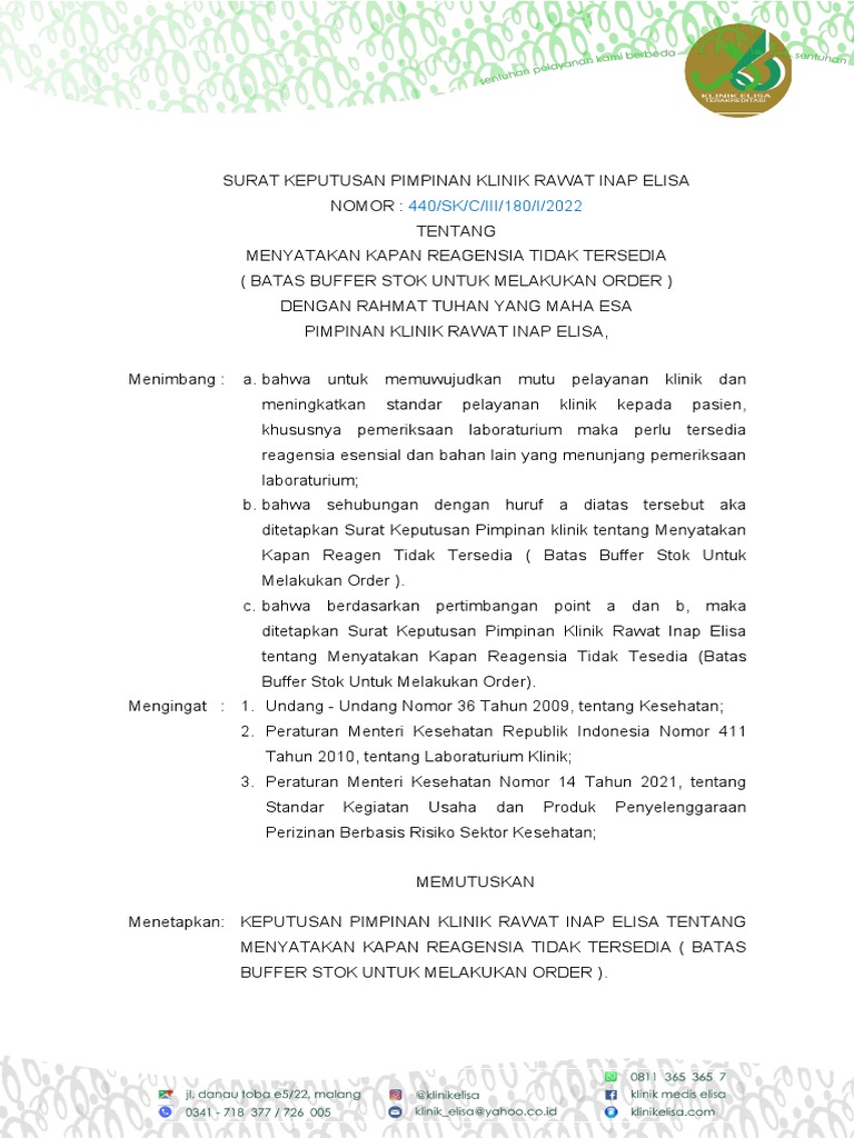 (Revisi Ulang) SK 180 Menyatakan Kapan Reagensia Tidak Tersedia (Batas Buffer Stock Untuk ...