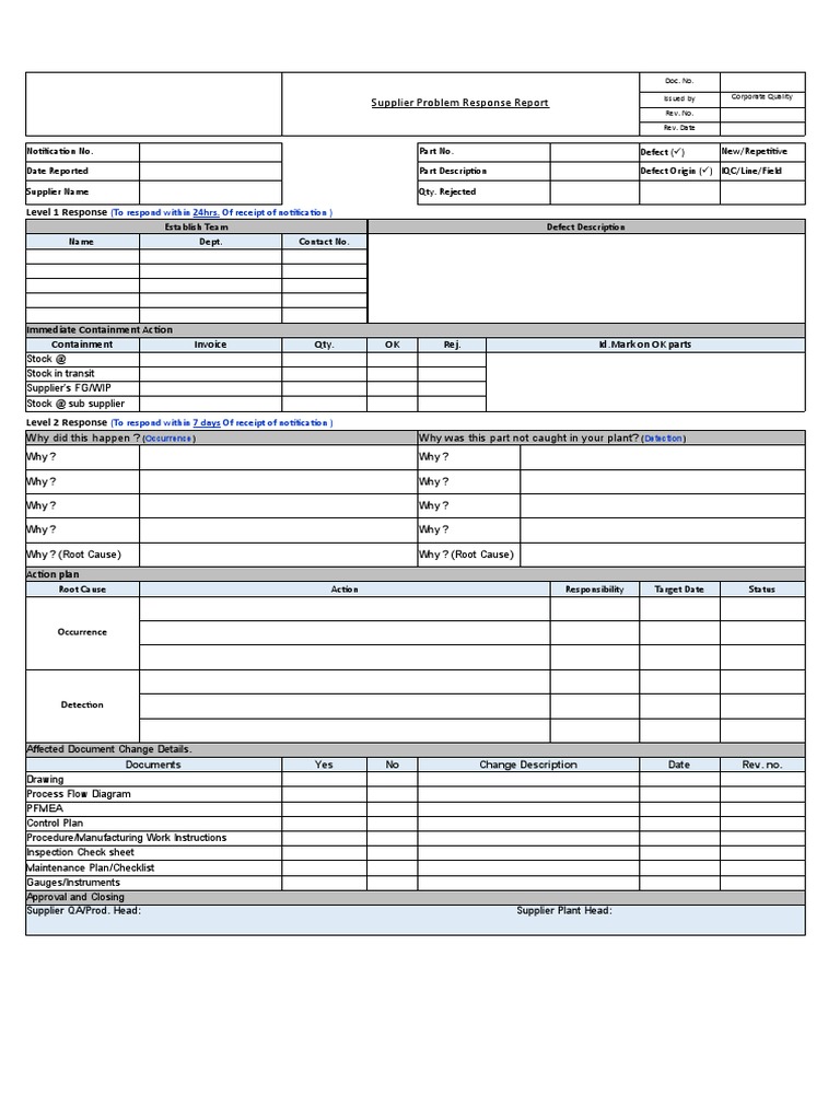 Supplier Problem Response Report Formet | PDF | Business Process | Business