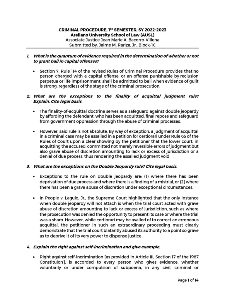 Assignment On Crimpro - 9 Dec 22 - Rariza, JR., Jaime - Block-1C | PDF ...