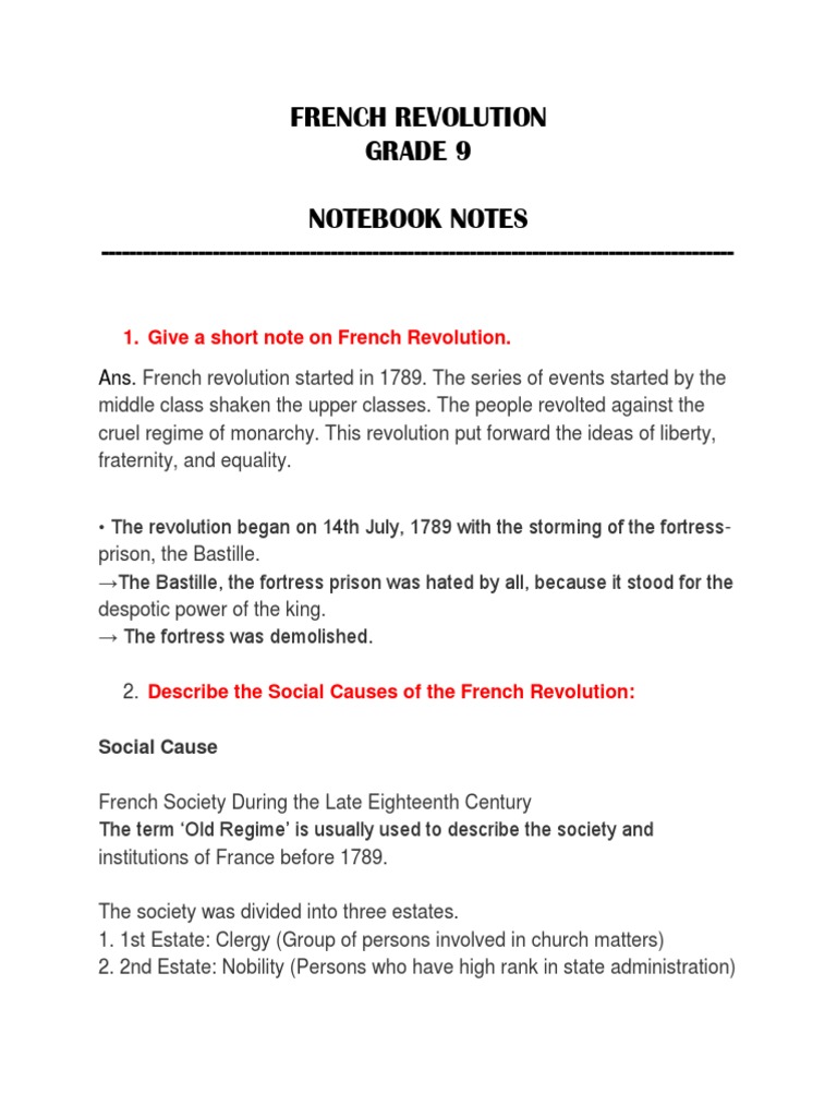 The French Revolution Notes | PDF | French Revolution | Legislature