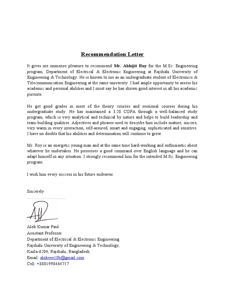 Recommendation Letter AR | PDF