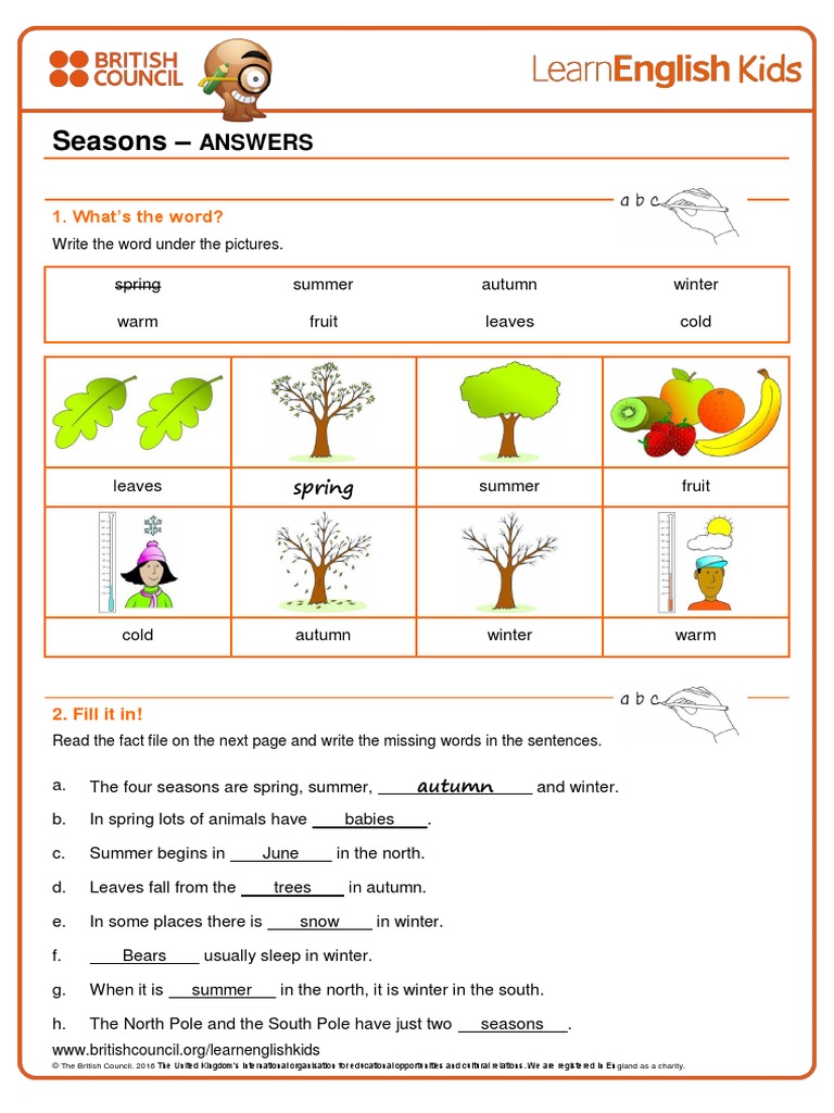 Seasons Learning Activities for Kids | PDF