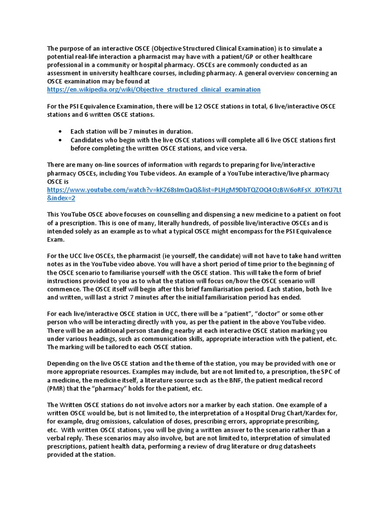 OSCE (Objective Structured Clinical Examination) | PDF | Pharmacist ...