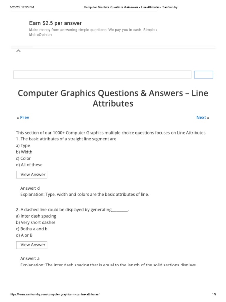 Computer Graphics Questions & Answers - Line Attributes - Sanfoundry ...