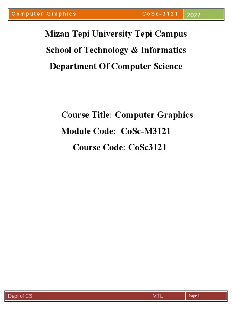 Course Syllabus for Introduction to Computer Graphics (CoSc-3121) | PDF | Computer Graphics ...