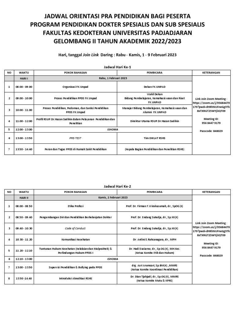 Jadwal Orientasi Pra PPDS Periode Februari 2023 | PDF