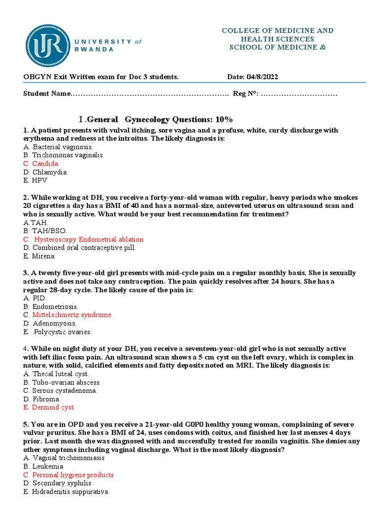 Answers For Doc 3 Exit Exam 2022 | PDF | Childbirth | Pregnancy