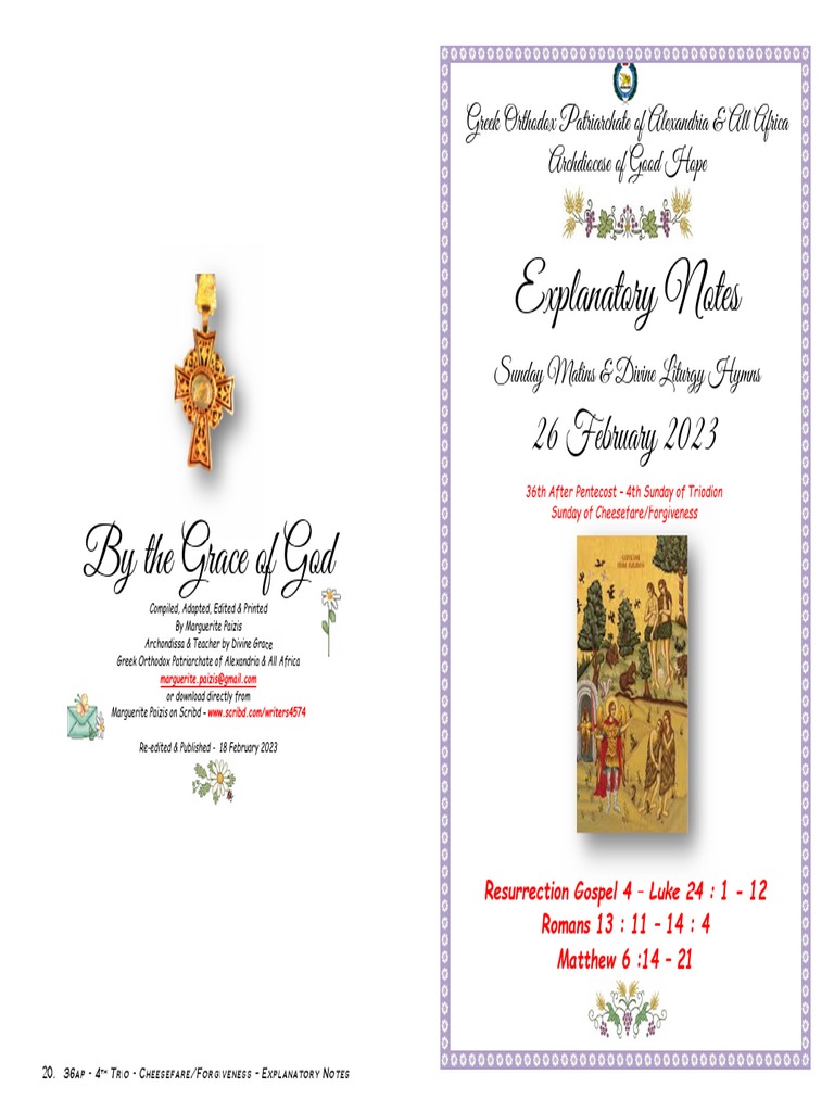 2023 26feb 36ap 4trio Cheesefare Explanatory Notes | PDF | Jesus ...