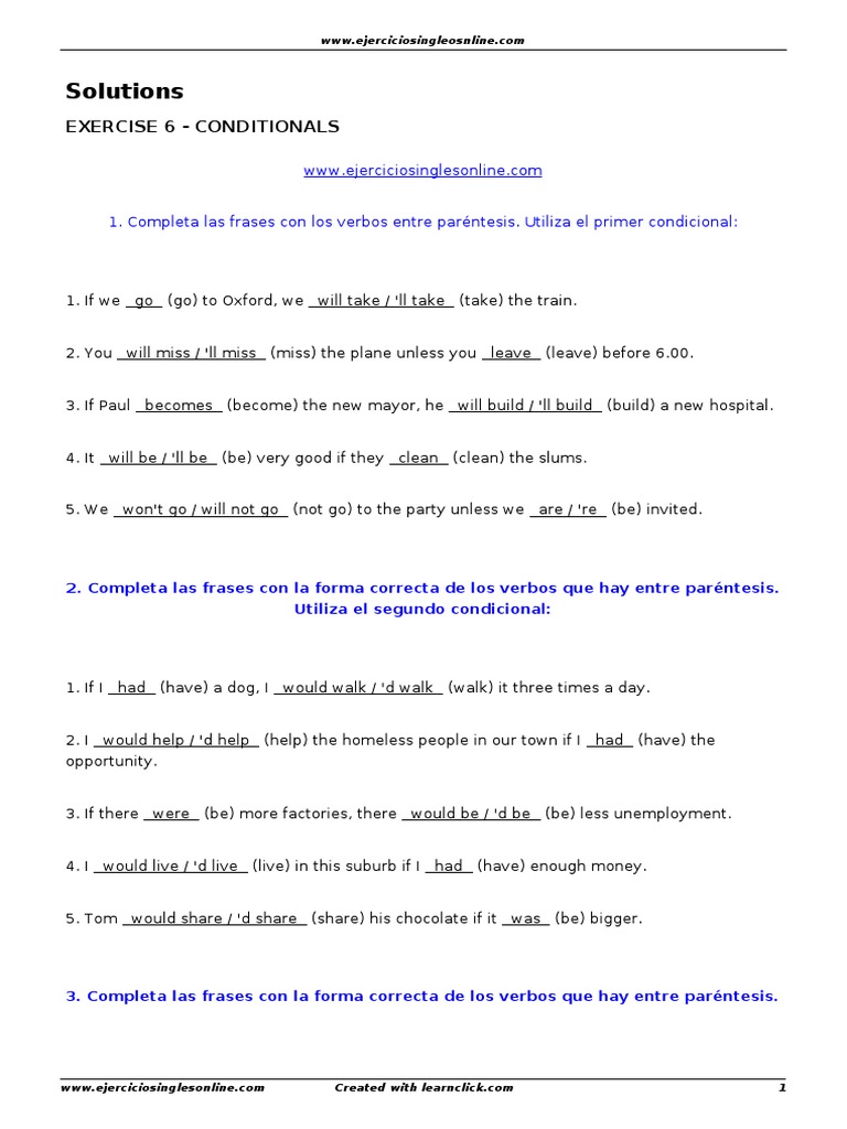 Solutions - EXERCISE 6 - CONDITIONALS | PDF