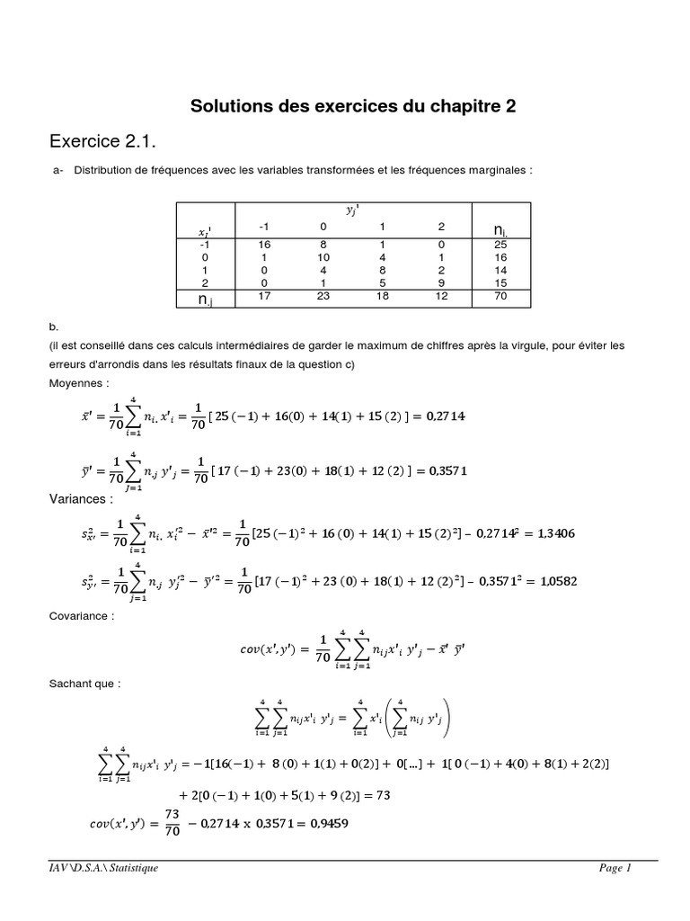 Solution Des Exercices Chapitre2 | PDF | Ajustement affine | Analyse de régression
