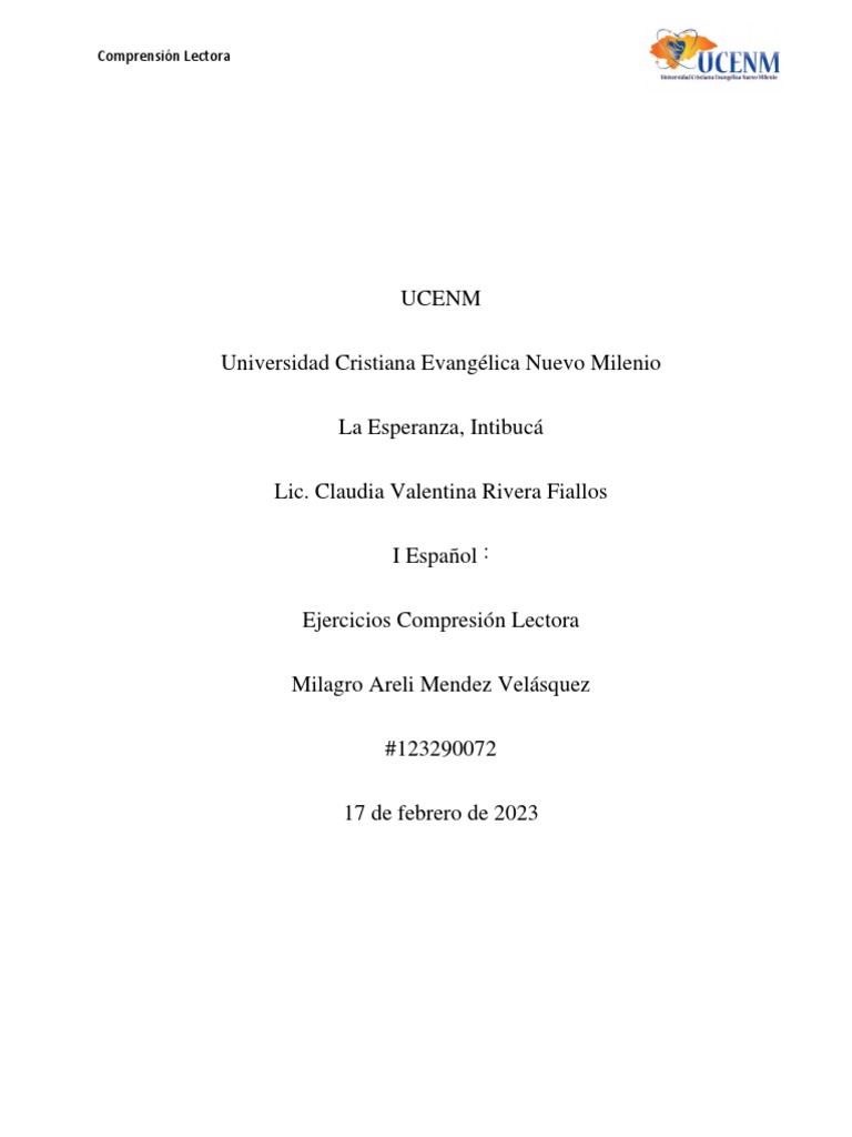 123290072.MendezMilagro - Ejercicios de Comprension Lectora.1 | PDF