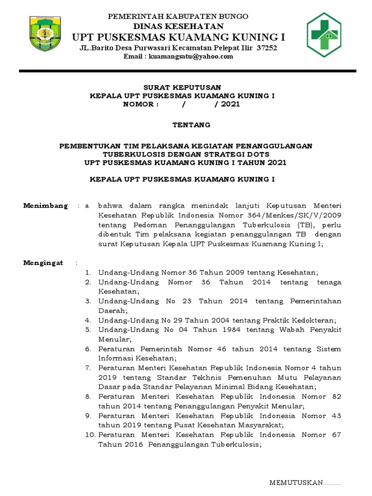 Pembentukan Tim TB Puskesmas 2021 | PDF | Pengembangan Diri | Sains ...