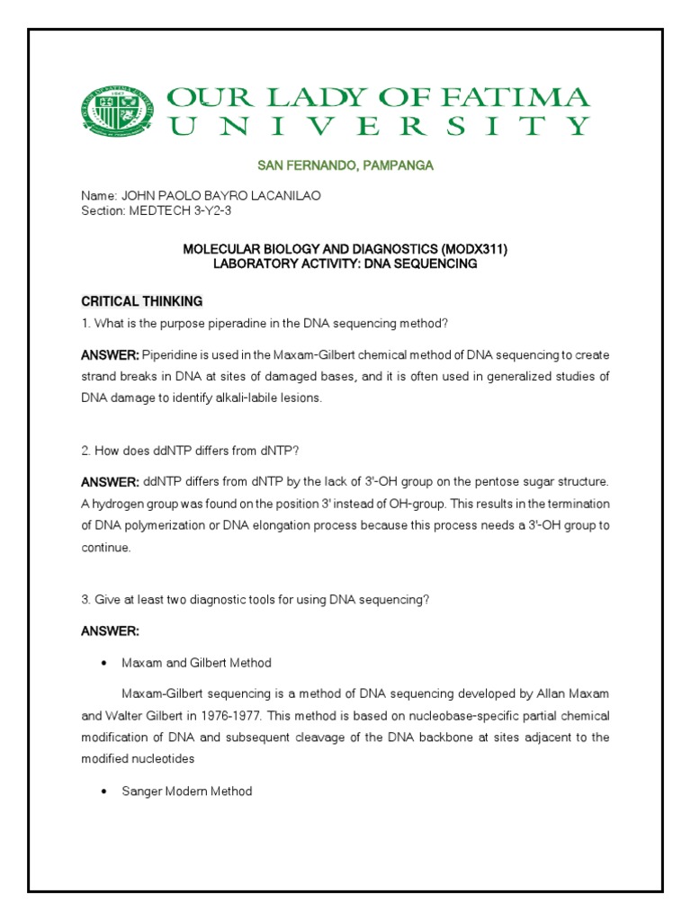 Laboratory Activity Dna Sequencing | PDF | Dna Sequencing | Dna