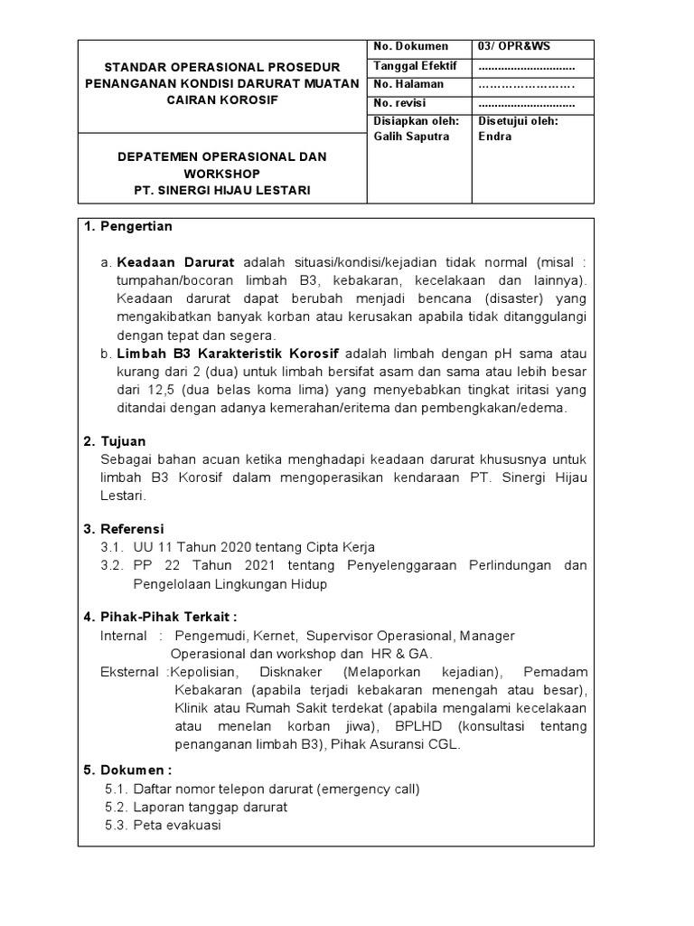 15). STANDAR OPERASIONAL PROSEDUR PENANGANAN KONDISI DARURAT MUATAN ...