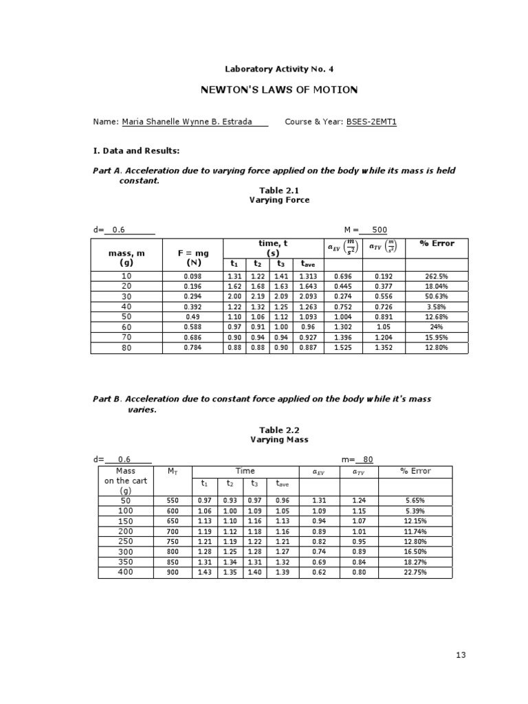 Newtons Law of Motion - Phys213 | PDF | Friction | Force