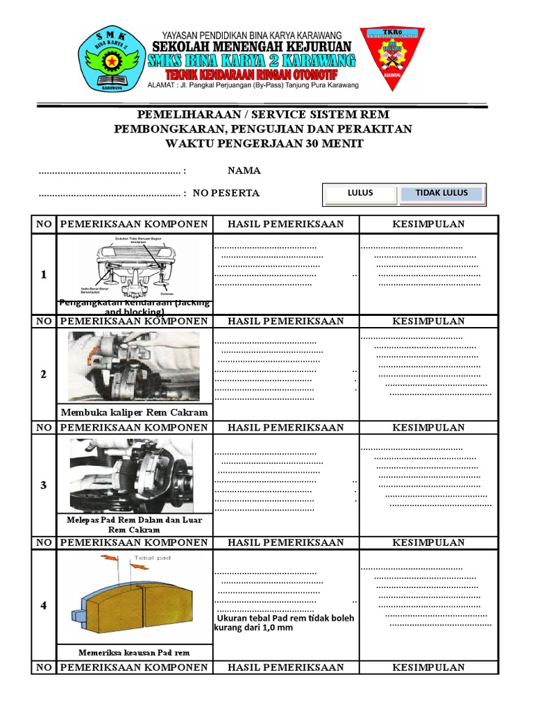 Job Sheet Sistem Rem Dan Kemudi | PDF