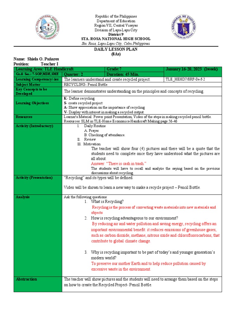 Tle 7 Handicraft Recycling 16 20 | PDF | Greenhouse Gas | Recycling