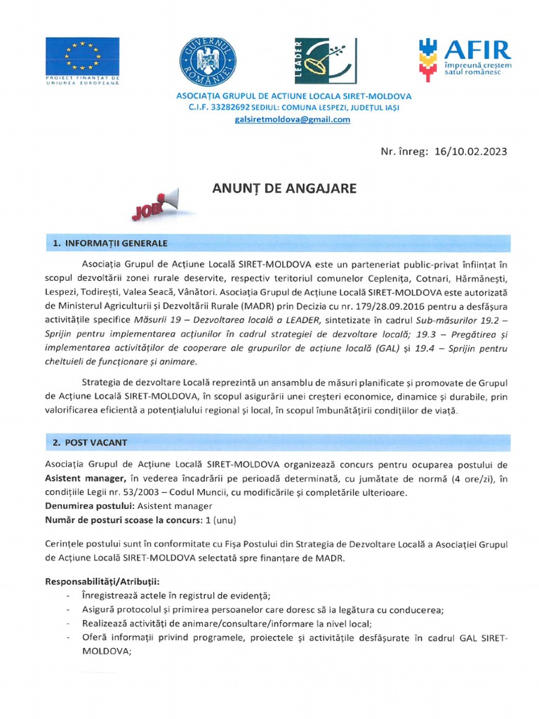 Anunt de Angajare | PDF