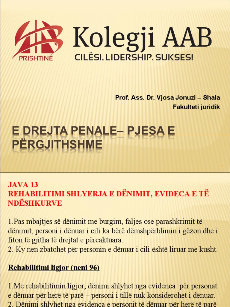 Prof. Ass. Dr. Vjosa Jonuzi - Shala Fakulteti Juridik | PDF